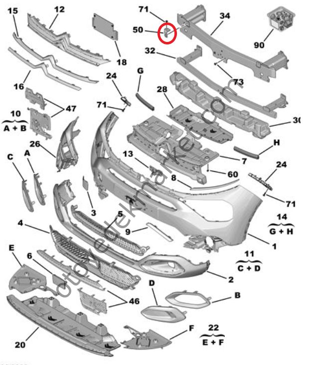 Citroen C4 (2021-2024) Ön Tampon Orta Dayanağı, Sağ (Orijinal ...